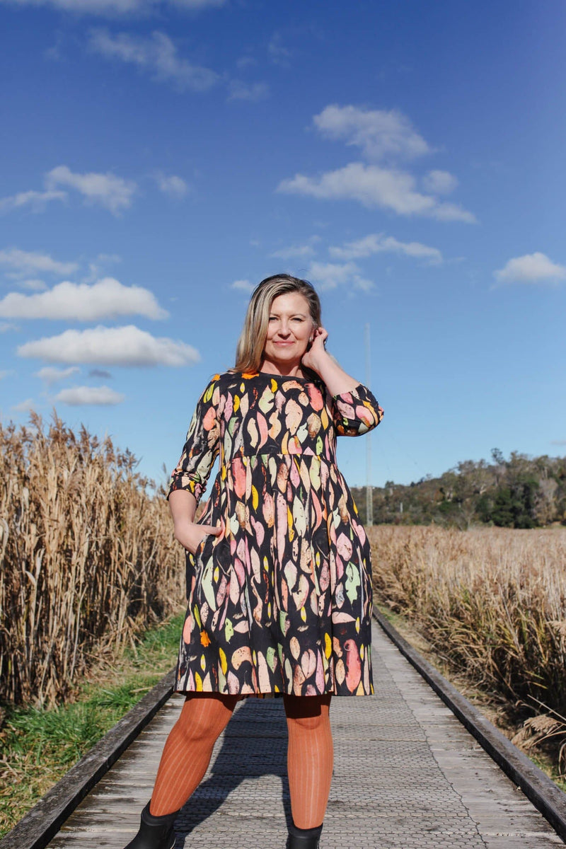 Peasant Dress 3/4 sleeves - Autumn Forager – The Spotted Quoll