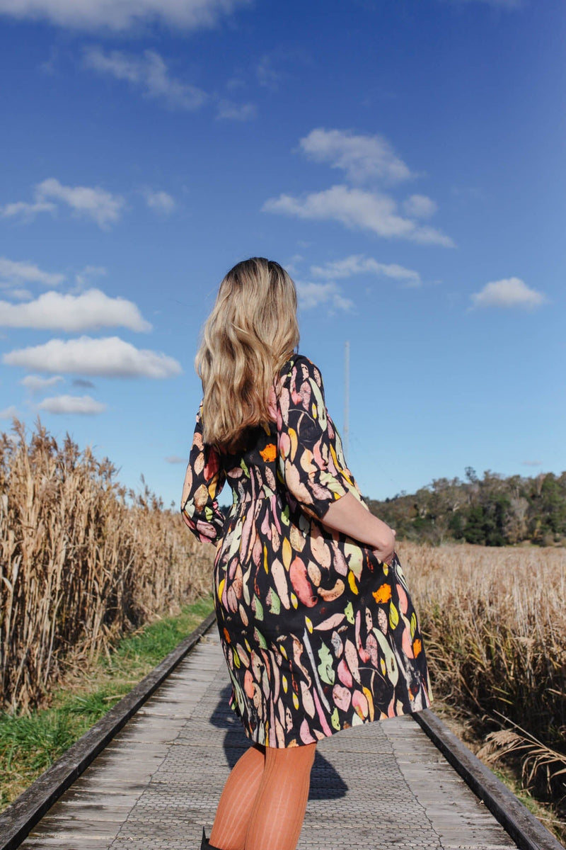 Peasant Dress 3/4 sleeves - Autumn Forager – The Spotted Quoll