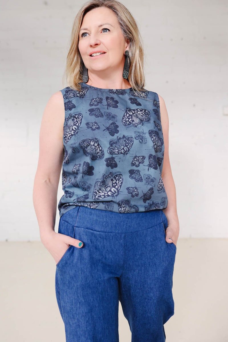 Organic Cotton Poplin Tank - Slate Moth – The Spotted Quoll