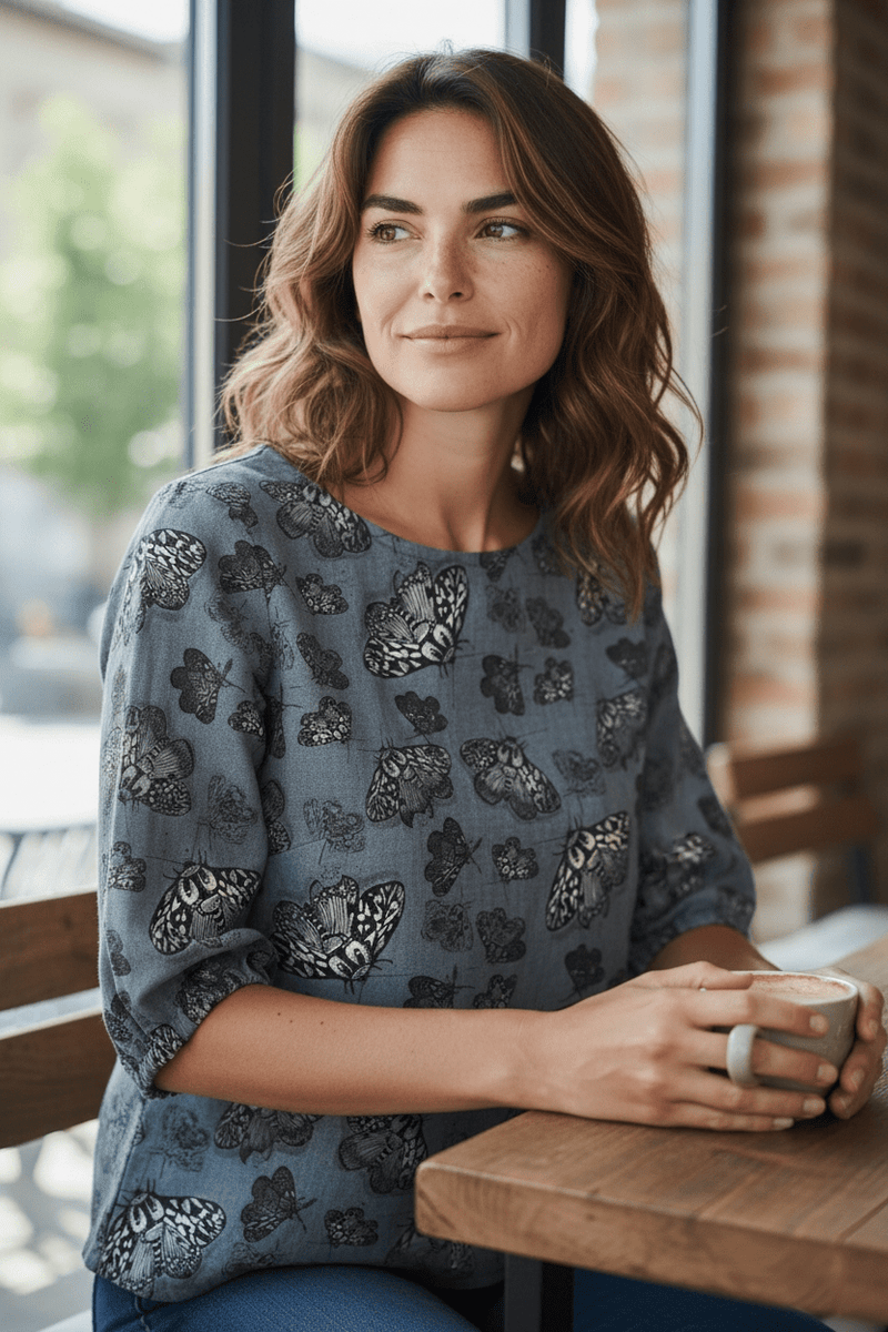 Lady Jane Organic 100% Linen Blouse - Slate Moth – The Spotted Quoll